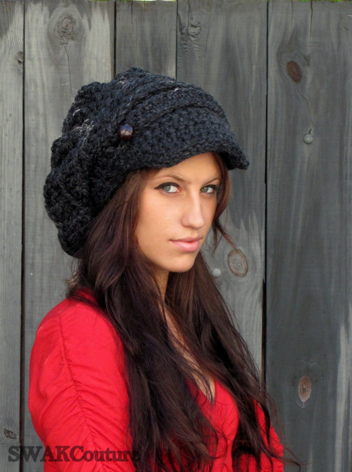 Slouchy Hat Handmade hat Beanie Crochet Hat Knit Cap Leather Hat ...